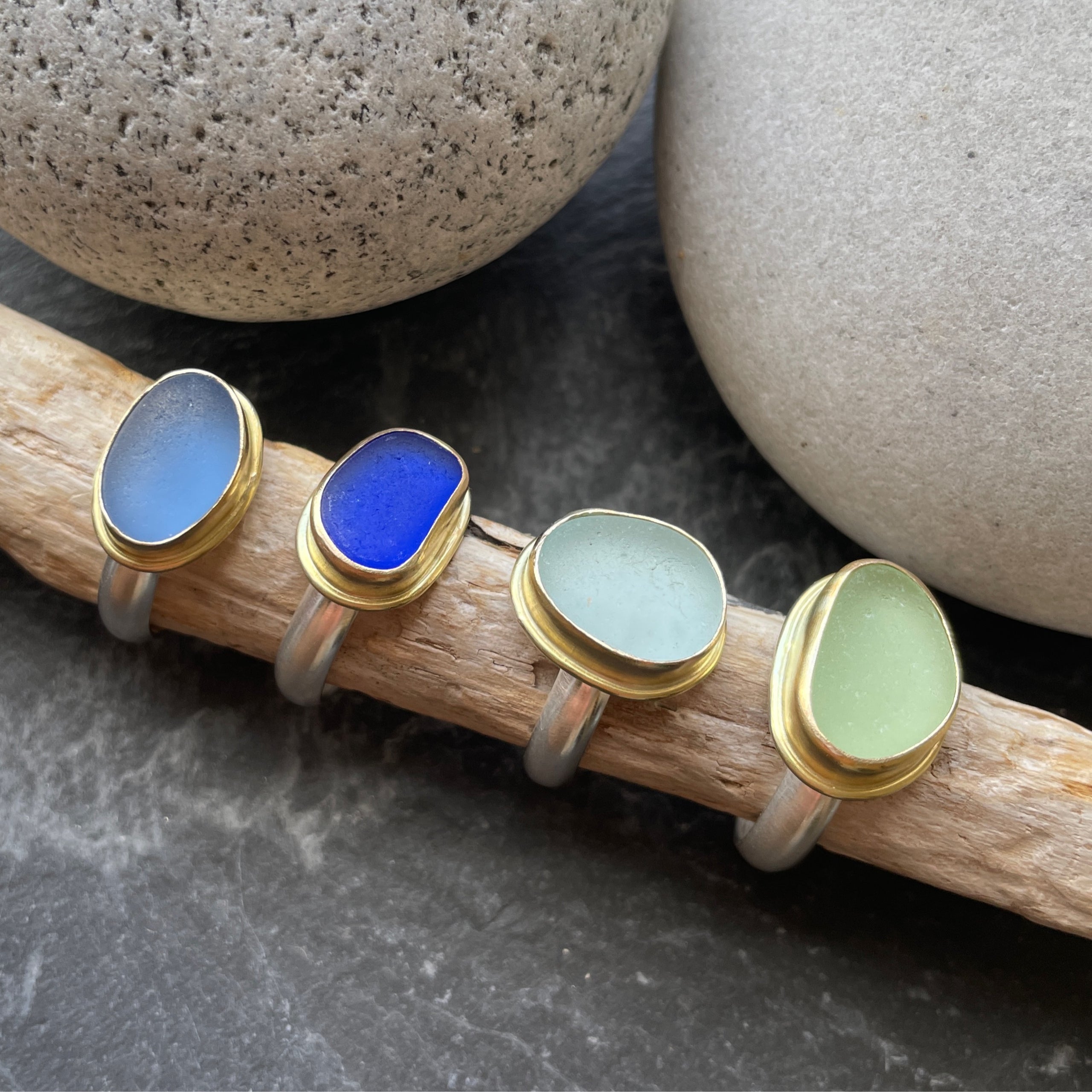 Gold seaglass rings | Lisa Hall Studio